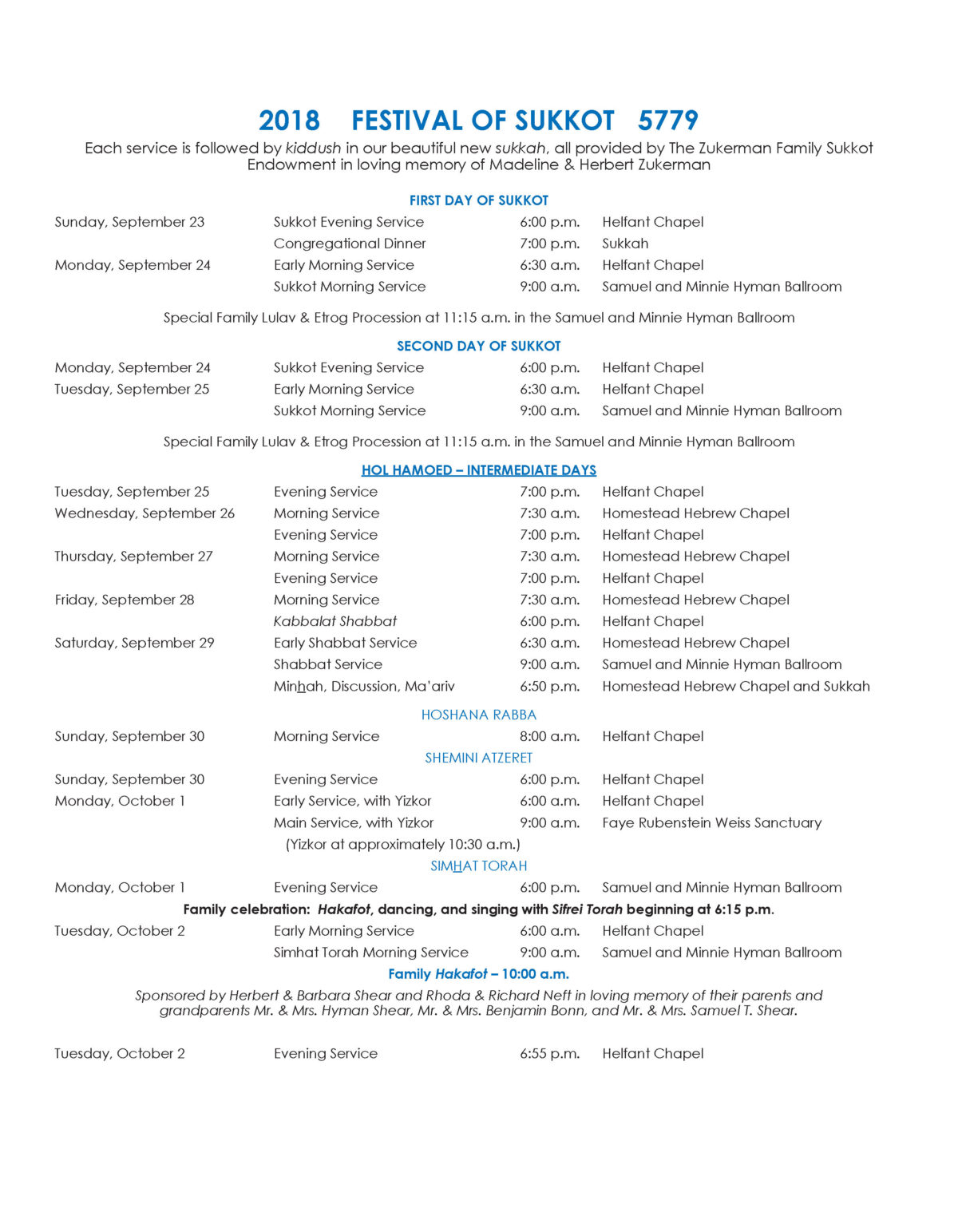 HHDG_Sukkot Schedule - Beth Shalom